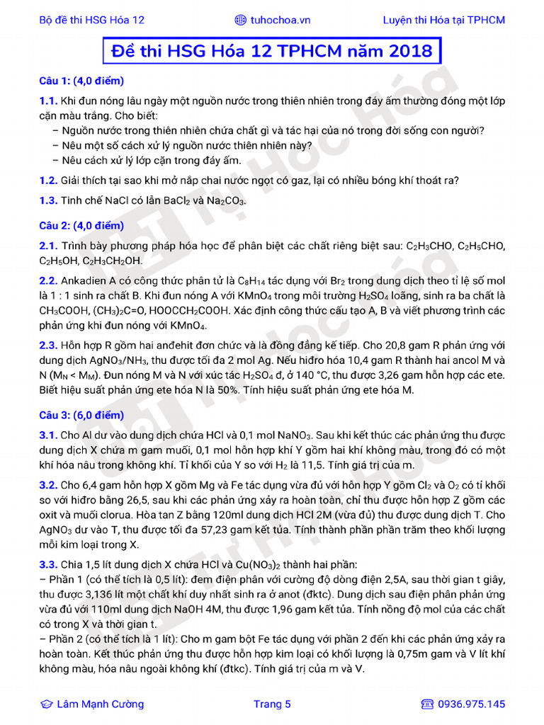 Đề thi HSG TPHCM năm 2018 | PDF