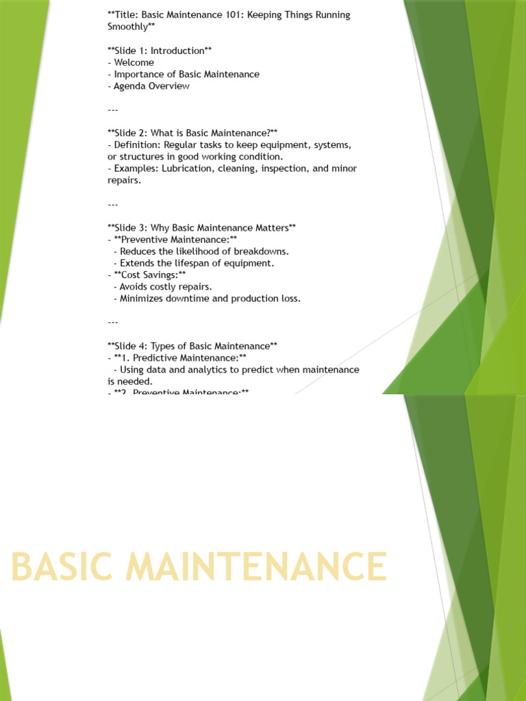 Basic Maintenance | PDF
