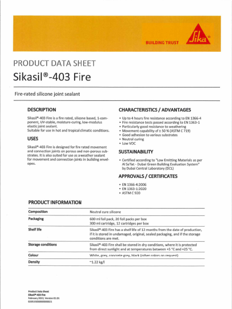 TDS - Fire Rated Sealant - 403 | PDF