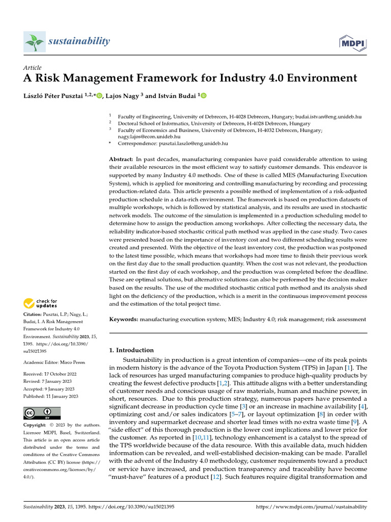 A Risk Management Framework For Industry 4.0 Environment | PDF ...