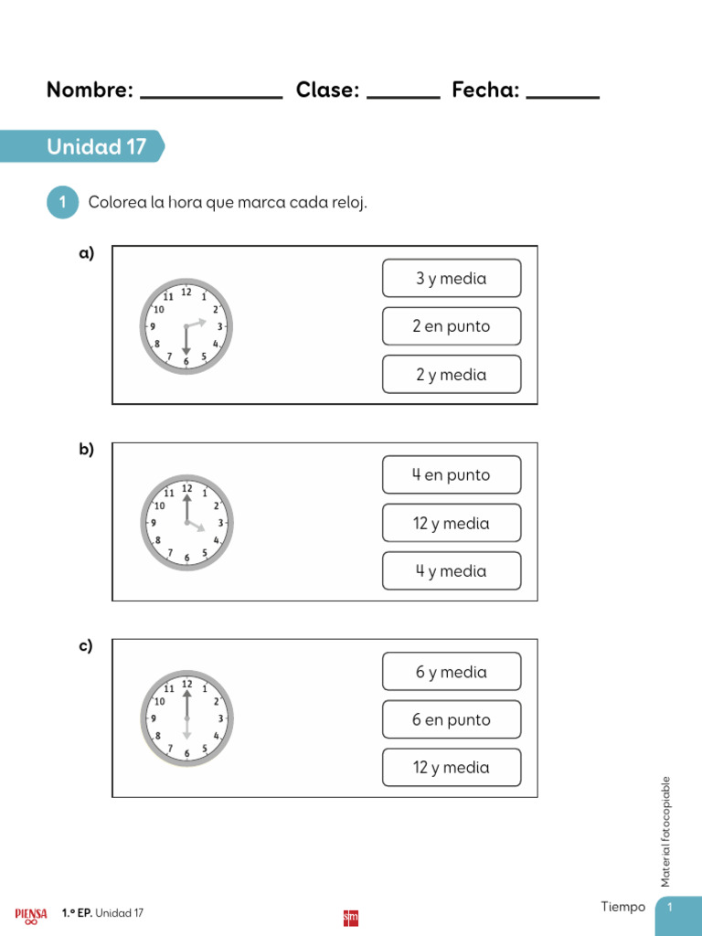 Ejercicios de la hora para primaria | PDF