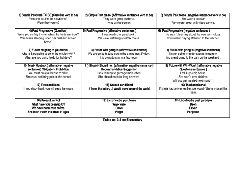 Tic Tac Toe - 3-4-5 | Download Free PDF | Verb | Languages
