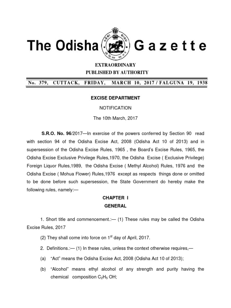 Odisha Excise Rules 2017 Overview | PDF