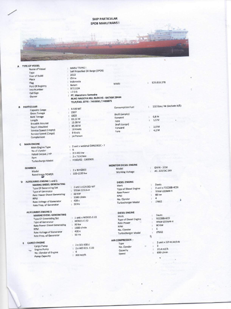 Ship Particular MT1 | PDF