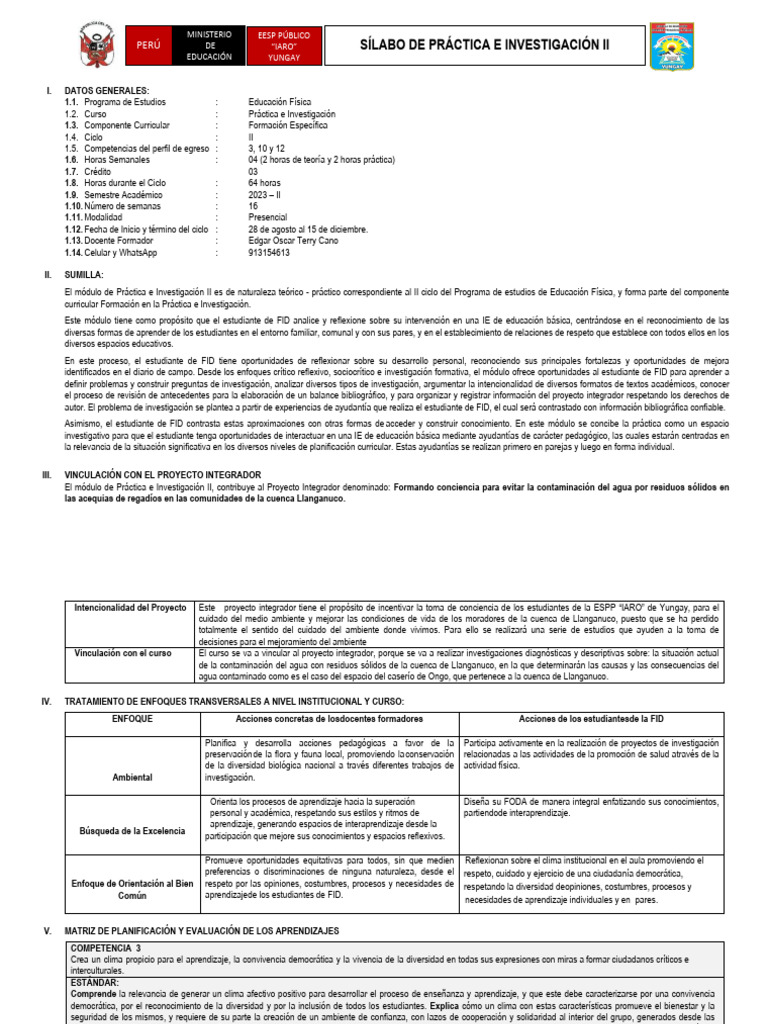 SILABO PRACTICA E INVESTIGACION II EDUC FISICA TERRY Arreglado | PDF ...