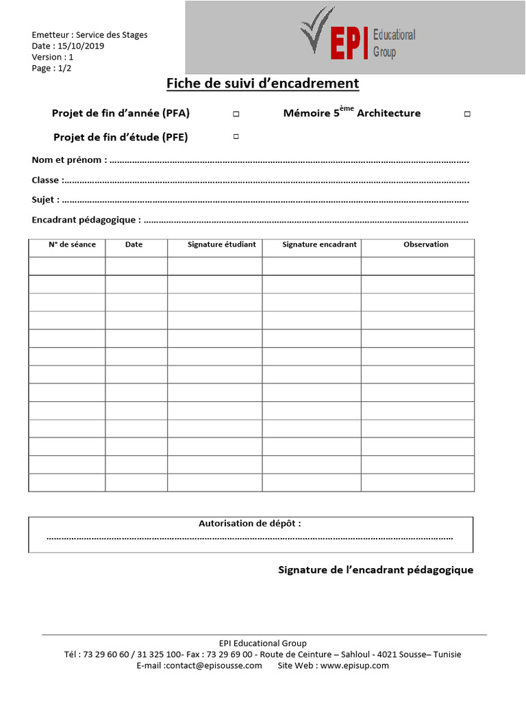 Fiche de Suivi Encadrement | PDF