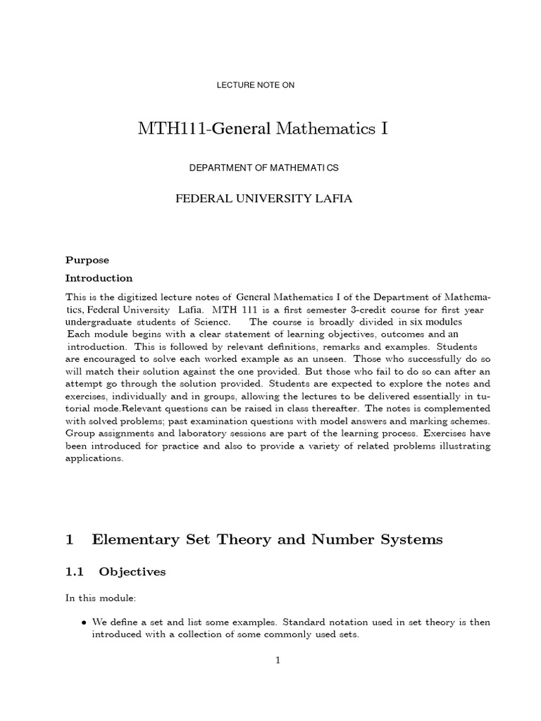 MTH 111 General Mathematics I-1-1 | PDF | Language Arts & Discipline ...