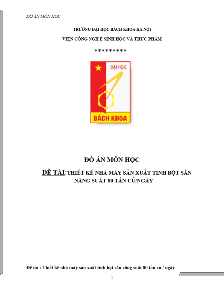 123doc Do An Thiet Ke Nha May San Xuat Tinh Bot San | PDF