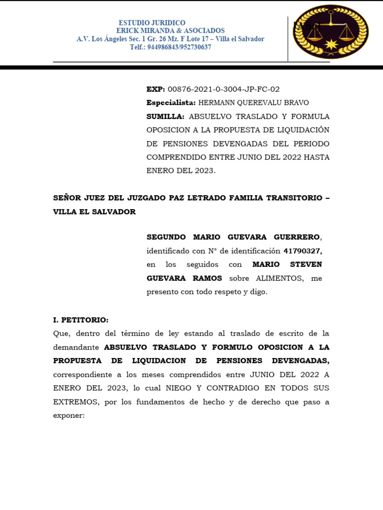 1 Formulo Absolucion de Traslado y Opocicion de Pensiones Devengadas ... 1 Formulo Absolucion de Traslado y Opocicion de Pensiones Devengadas ...