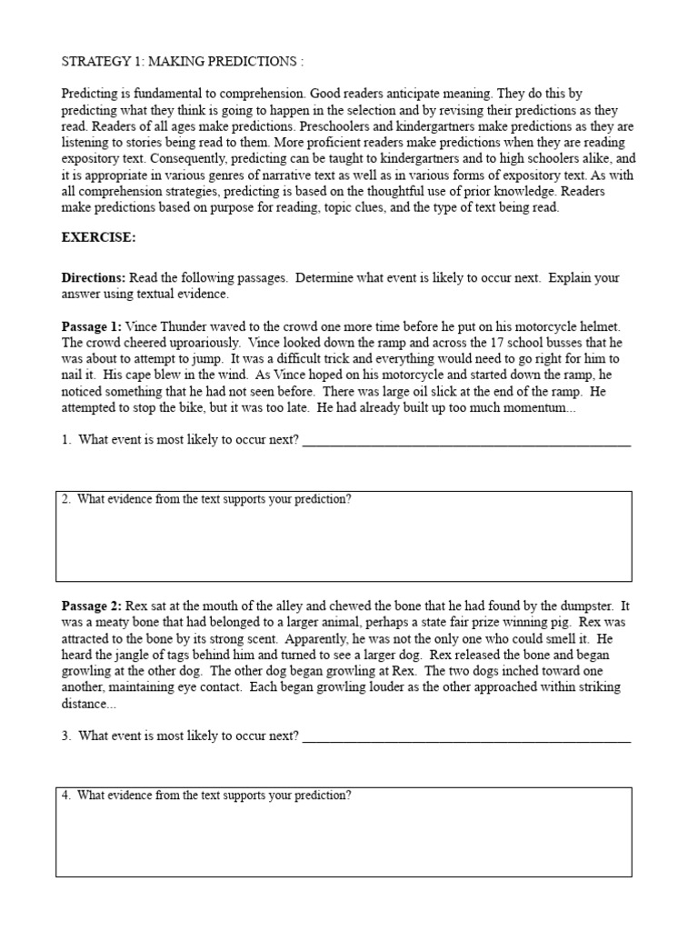 Making Predictions Worksheet 01 | Download Free PDF | Reading Comprehension