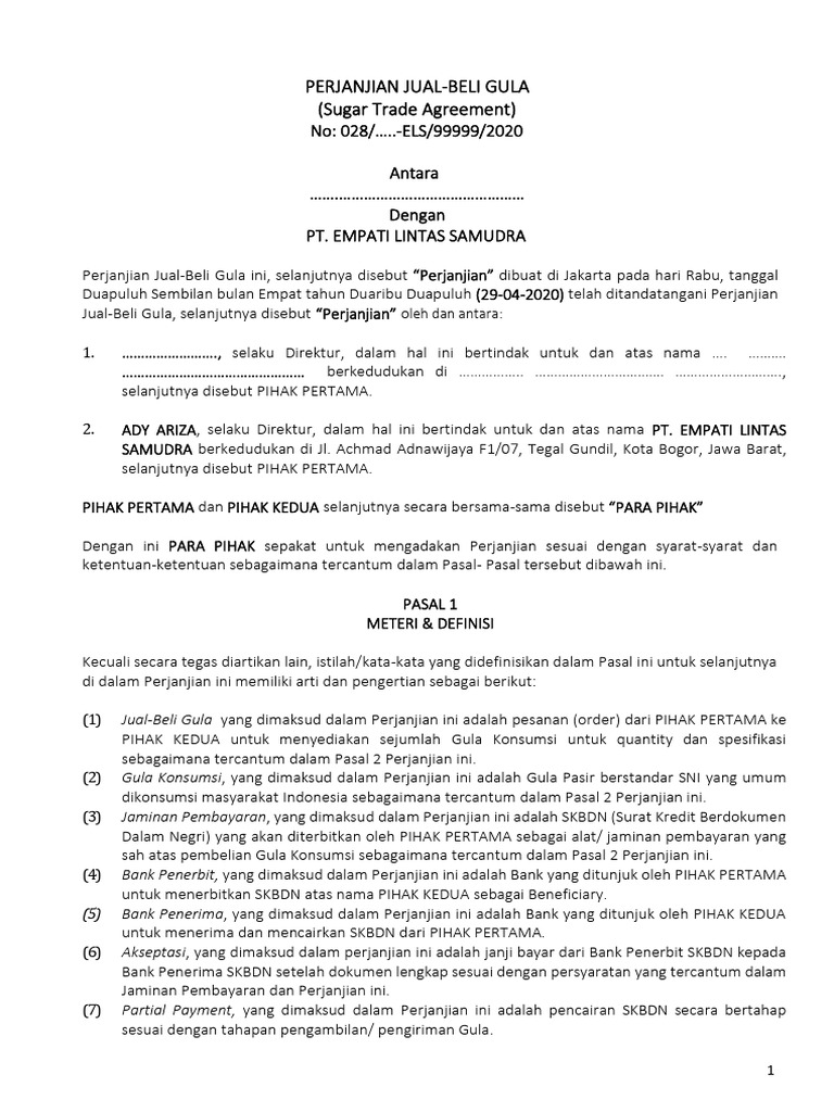 Perjanjian Jual-Beli Gula | PDF
