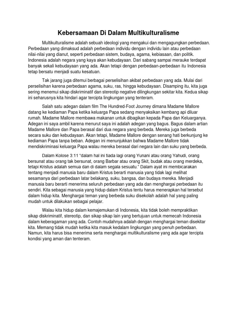 Kebersamaan Di Dalam Multikulturalisme | PDF