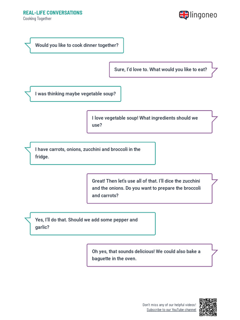 Cooking Together - Dialogue | PDF