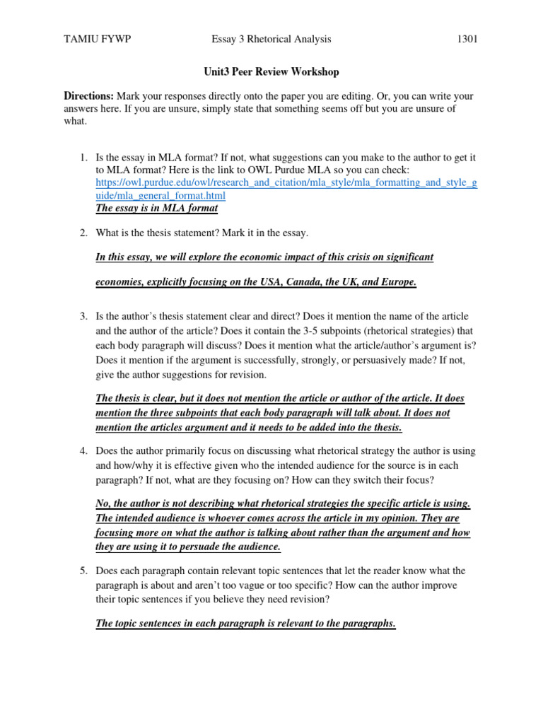 Rhetorical Analysis Peer Review Guide | PDF | Career & Growth ...