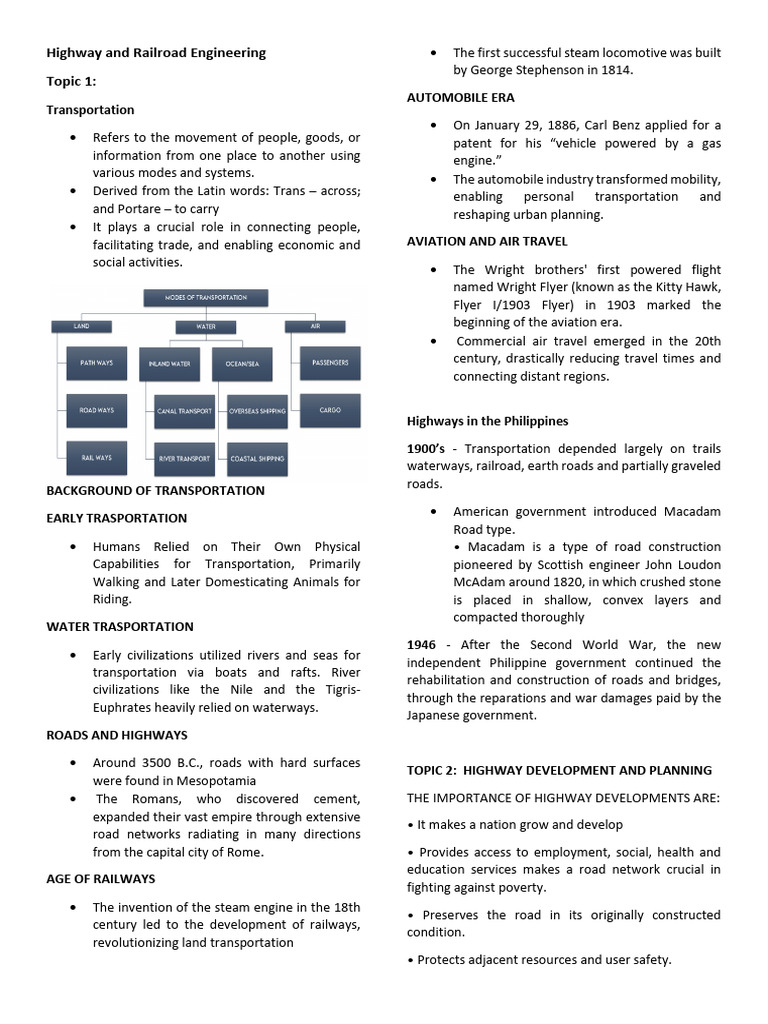 Highway and Railroad Engineering REVIEWER | PDF