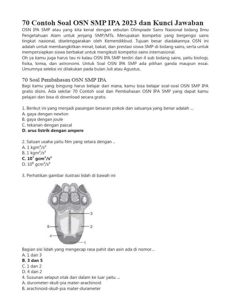 70 Contoh Soal OSN SMP IPA 2023 Dan Kunci Jawaban | PDF
