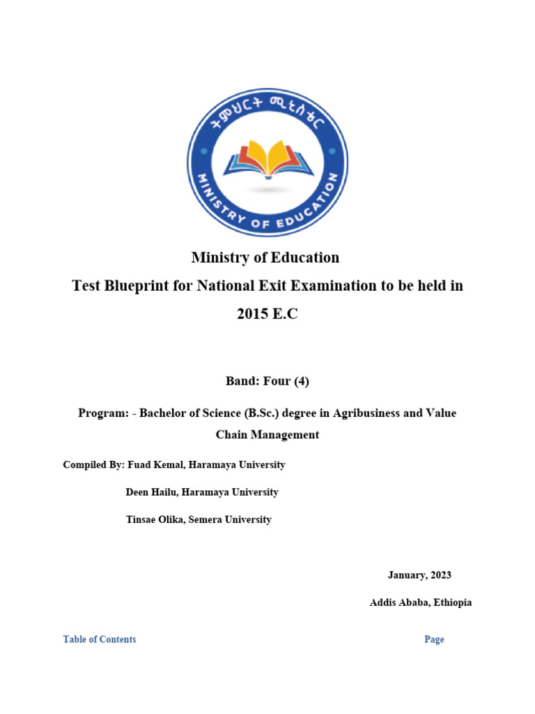 Agribusiness And Value Chain Management Test Blueprint Pdf
