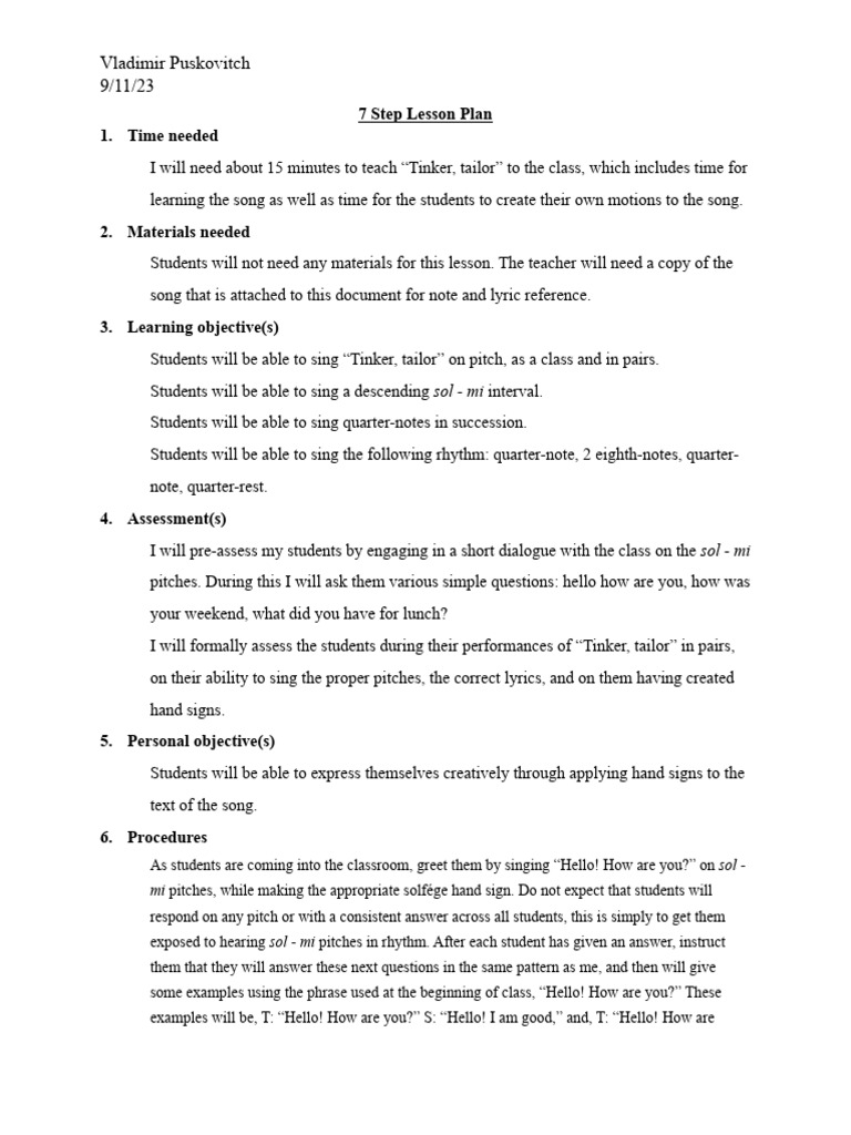 7-Step Lesson Plan for "Tinker, Tailor" | PDF