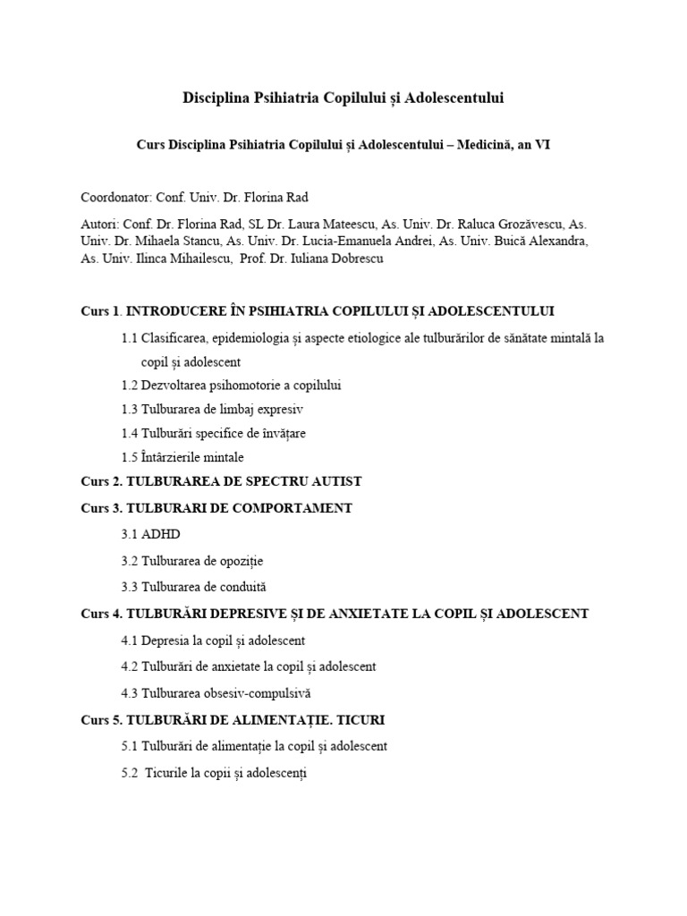 Curs Studenti Psihiatria Copilului S - I Adolescentului | PDF