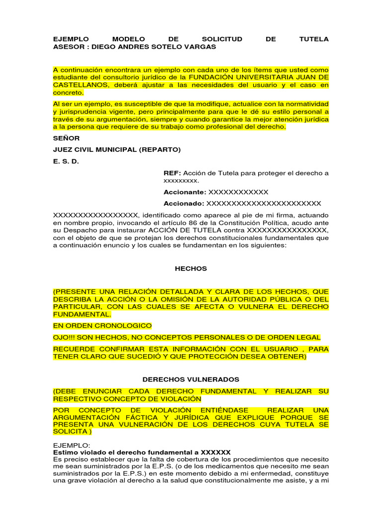2.- EJEMPLO MODELO DE SOLICITUD DE TUTELA | PDF