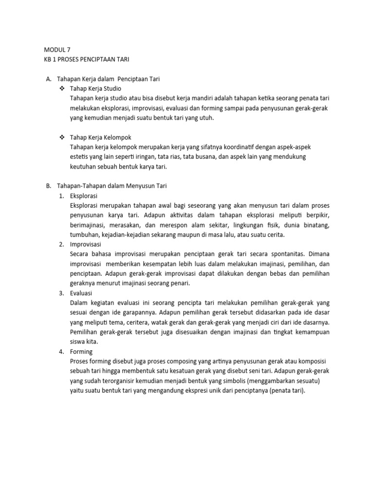 Rangkuman Tari Modul 7 KB 1 Dan 2 Fiks | PDF