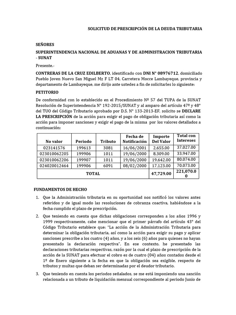 Carta Prescripcion Sunat | PDF Carta Prescripcion Sunat | PDF