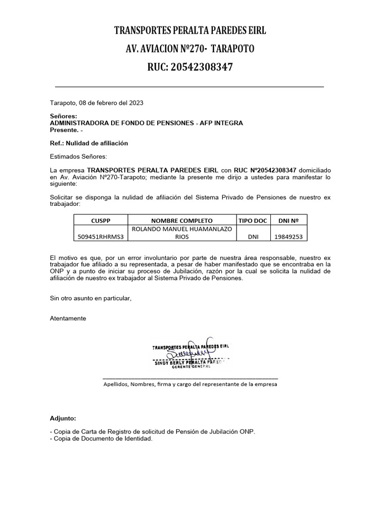 Solicitud Nulidad AFP | PDF