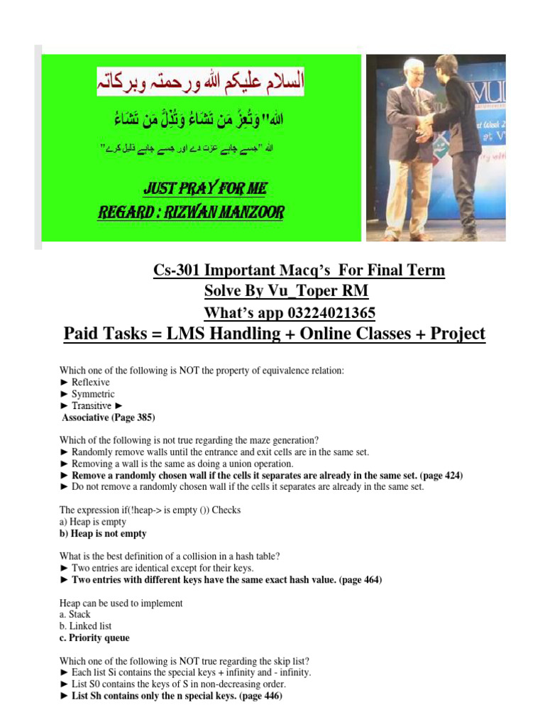 Cs - 301 F-T Mcqs Solve by Vu - Toper | PDF | Teaching Methods & Materials