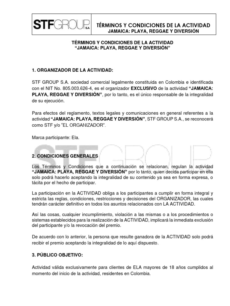 Terminos y Condiciones Sorteo Ela Jamaica Playa, Reggae y Diversión | PDF | Hotel | Jamaica