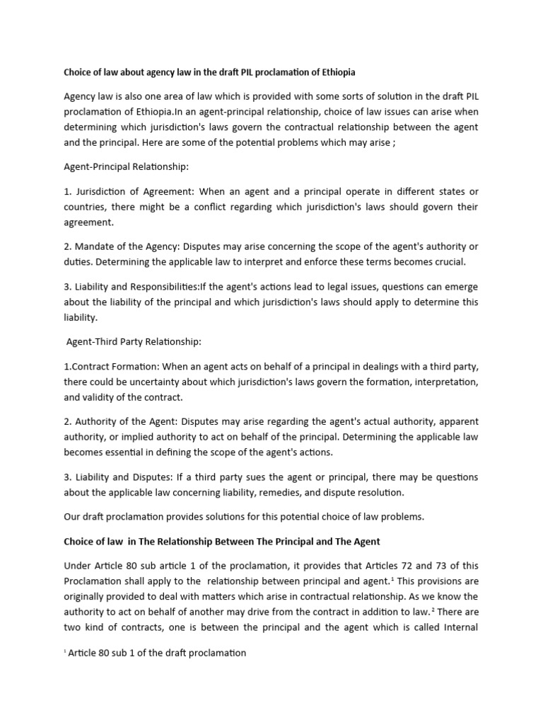 Ethiopian Agency Law in Draft PIL | PDF | Law Of Agency | Choice Of Law