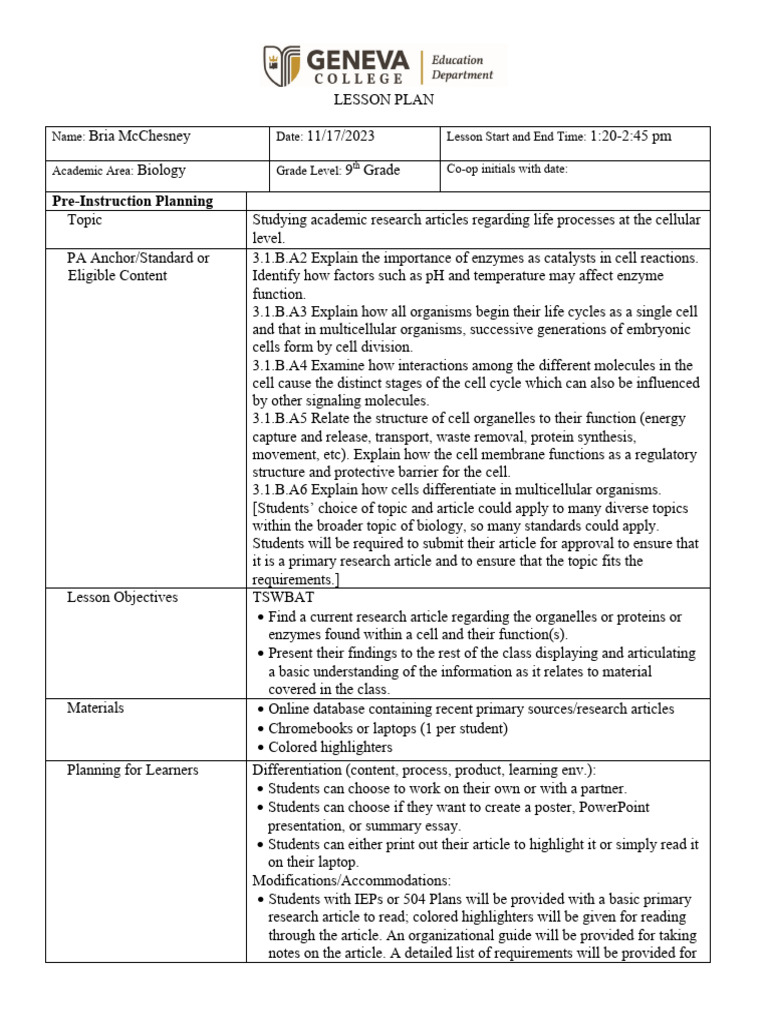 Integrated Lesson Plan | PDF