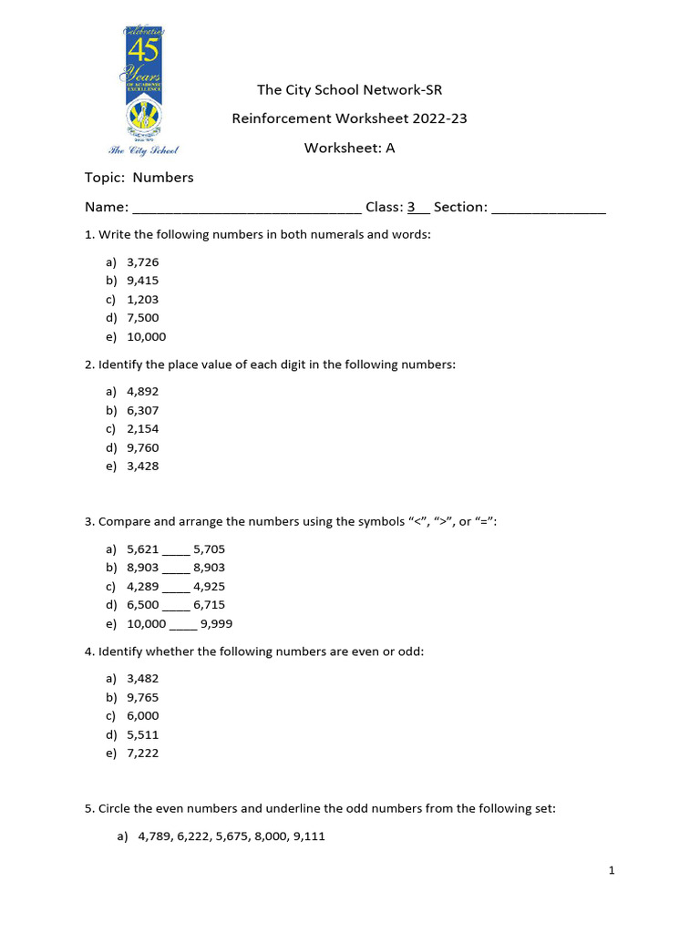 Grade 3 Worksheet A | PDF