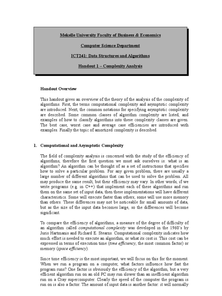 Handout 1 Complexity Analysis Pdf Time Complexity Computational Complexity Theory