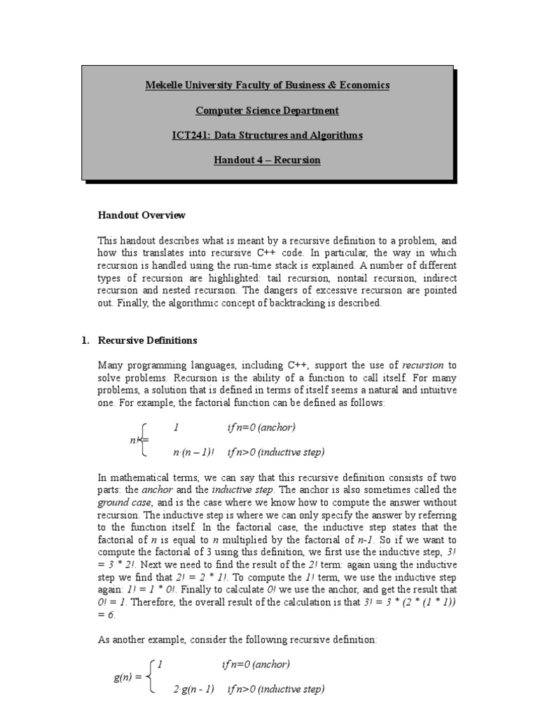 Handout 4 - Recursion | PDF | Subroutine | Sine
