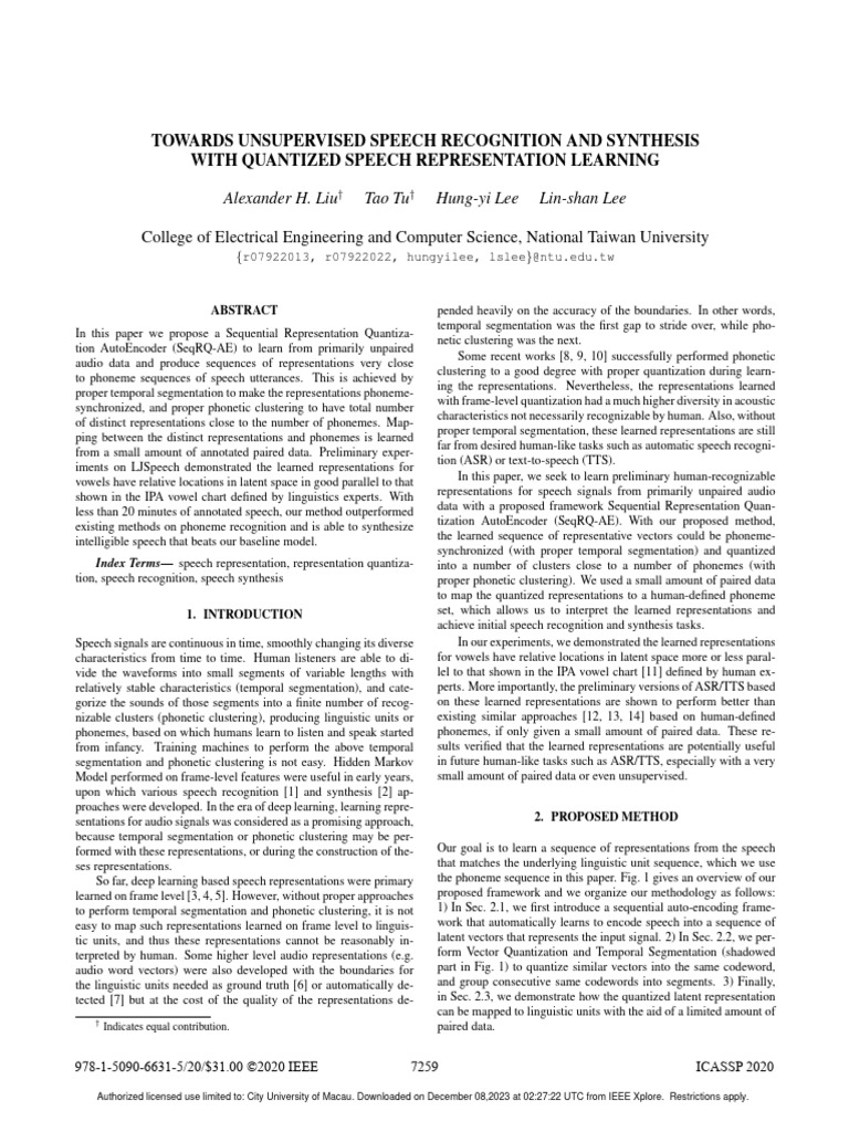 Towards Unsupervised Speech Recognition and Synthesis With Quantized Speech Representation ...