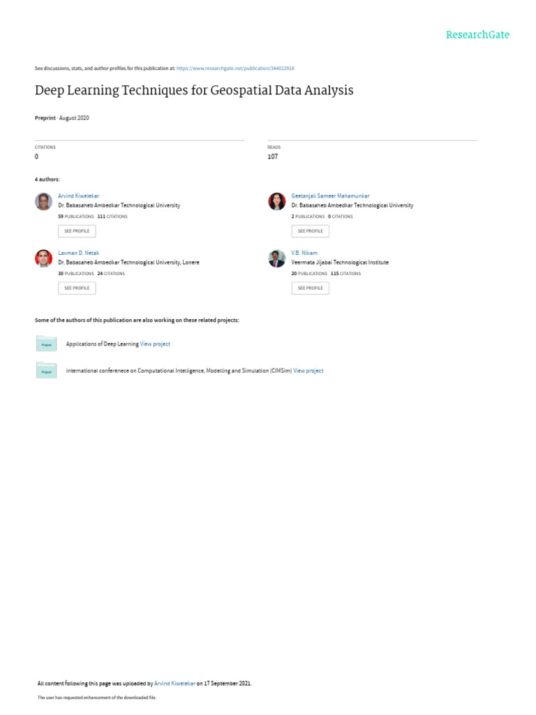 Deep Learning Techniques For Geospatial Data Analysis: August 2020 | PDF | Deep Learning ...