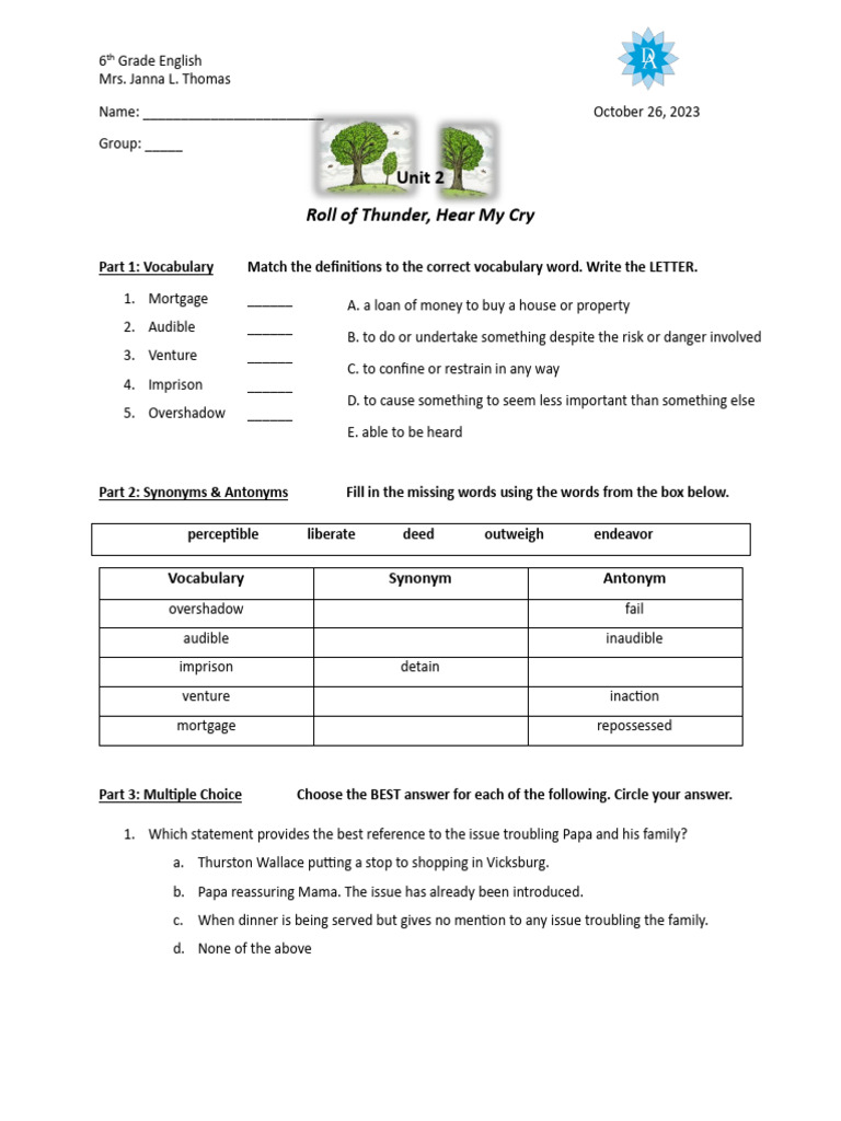 Roll of Thunder, Hear My Cry TEST | PDF