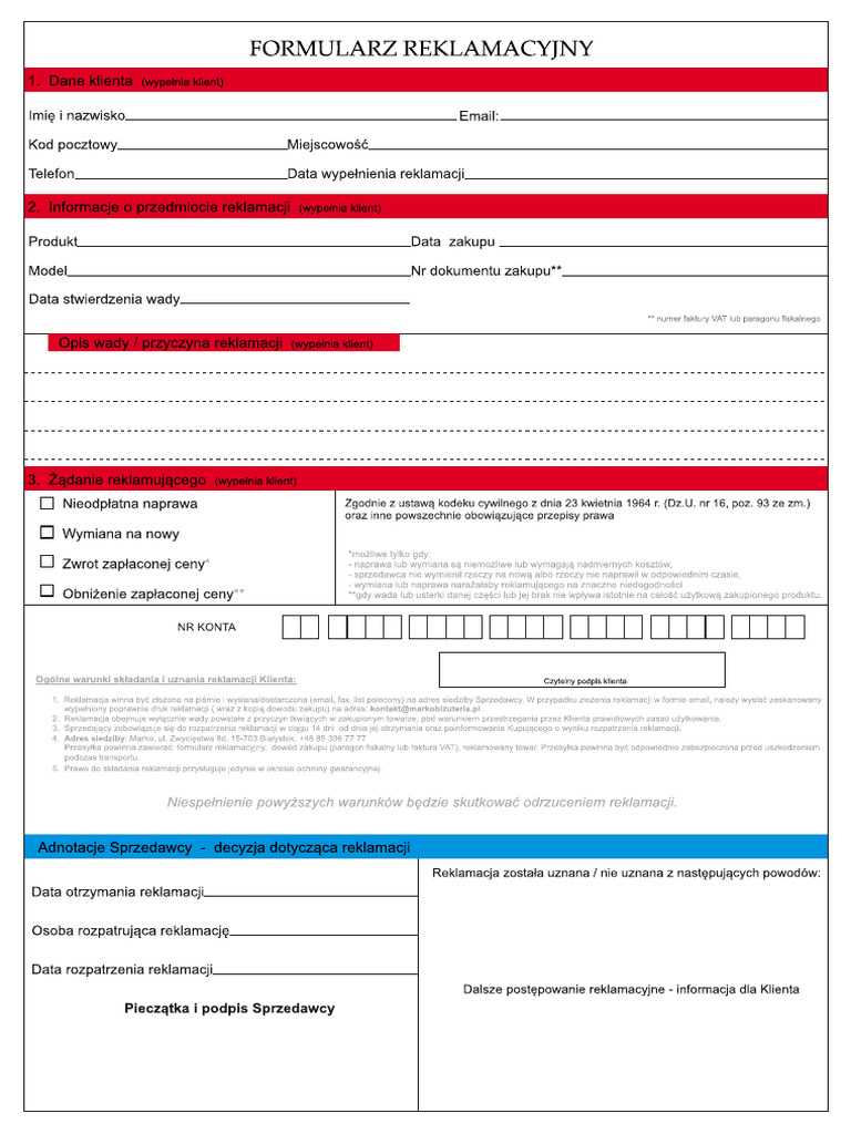 Formularz Reklamacyjny | PDF