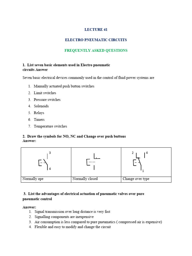 ELECTRO PNEUMATIC CIRCUITS Part-A Question and Answers | PDF | Switch | Relay