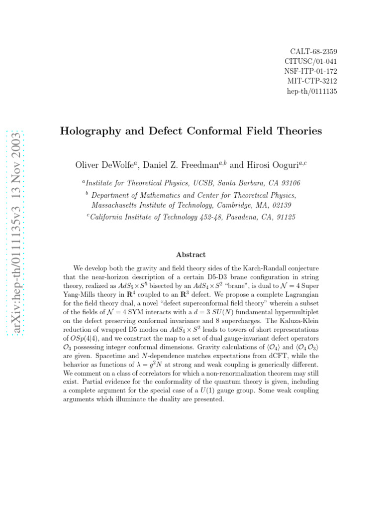 Dewolfe O Holography And Defect Conformal Field Theories Pdf