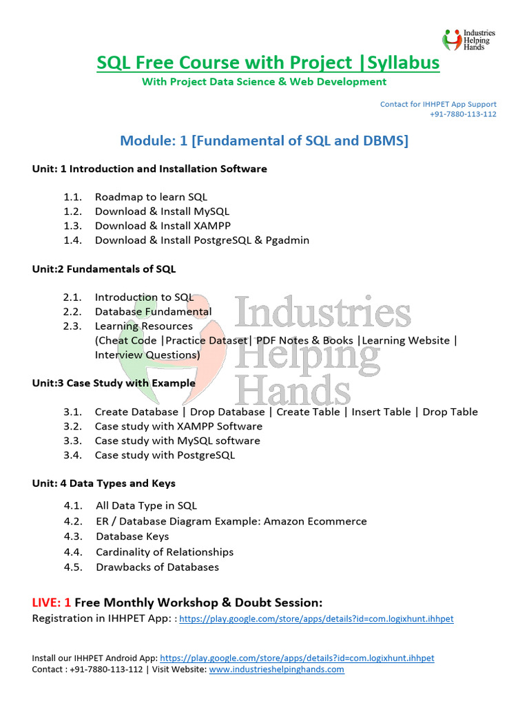 Free SQL Course with Projects & Workshops | PDF | Sql | Relational Database