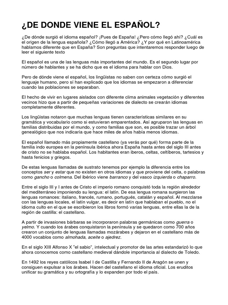 DE DONDE VIENE EL ESPAÑOL | PDF | Lengua española | España