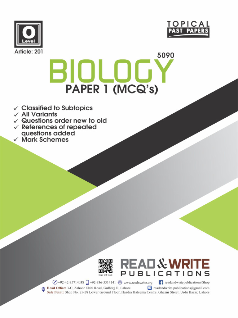 Biology O Level Paper 1 MCQs Topical Pas 1 | PDF | Osmosis | Enzyme