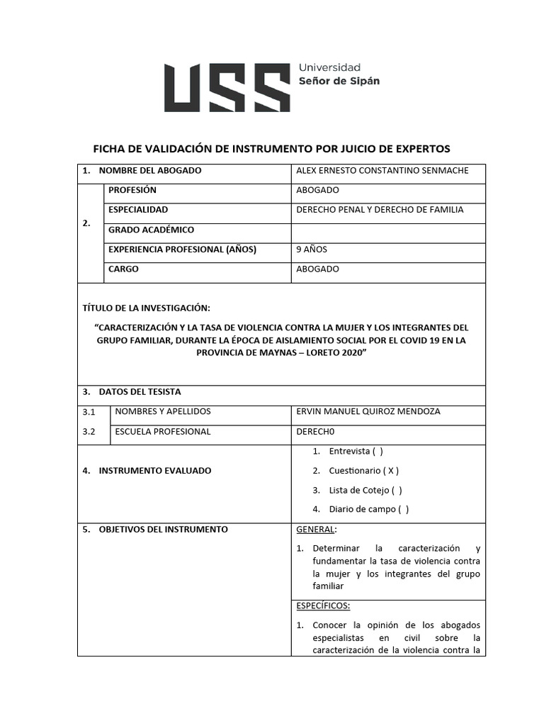 Ficha de Validación de Instrumento Por Juicio de Expertos 1 | PDF
