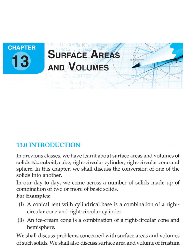 X CBSE - Maths ch#13 Surface Areas & Volumes - Lesson Plan - Part 1 | PDF