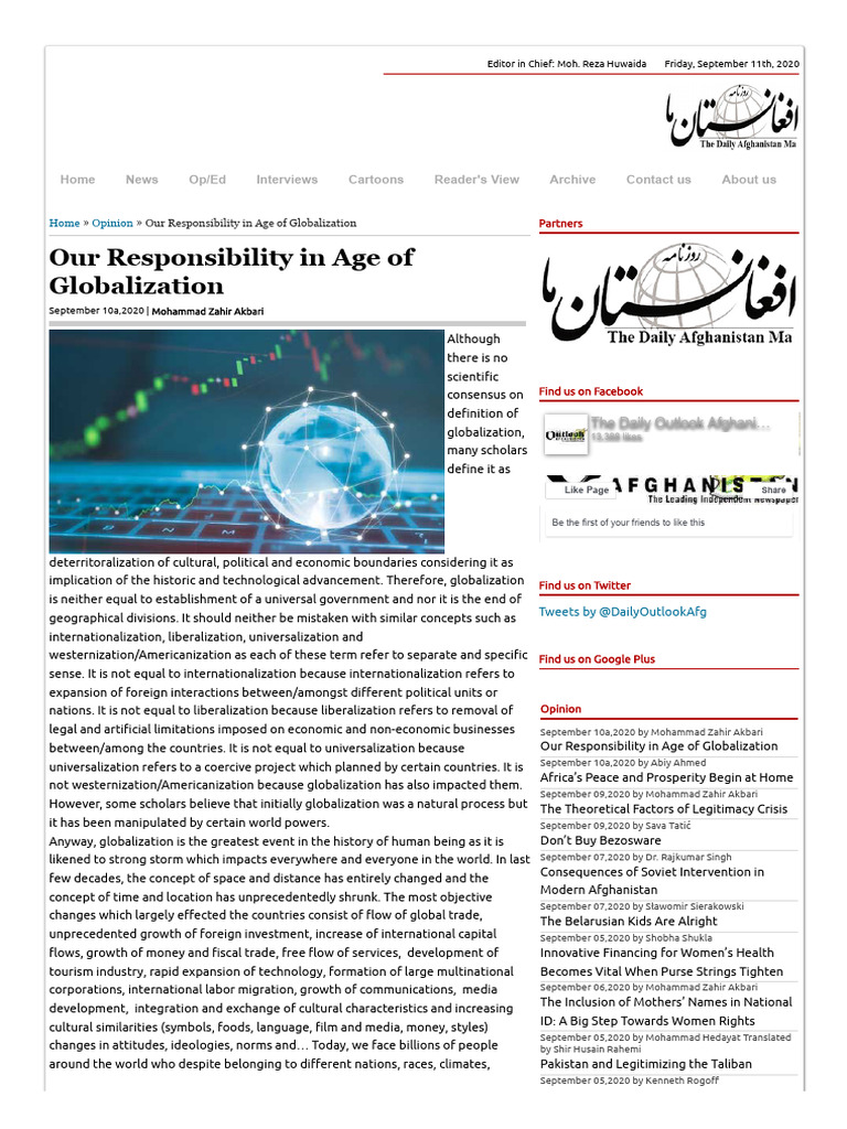 Our Responsibility in Age of Globalization - The Daily Outlook ...
