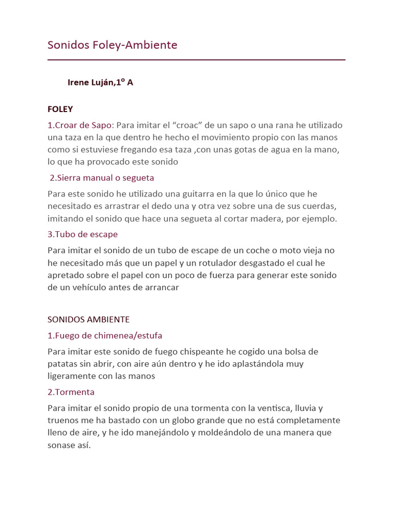 Sonidos Foley - Ambiente | PDF