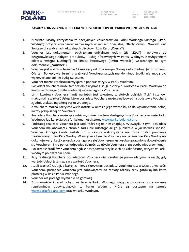 Zasady Korzystania Z Voucherow Specjalnych Nowa Karta Suntago | PDF