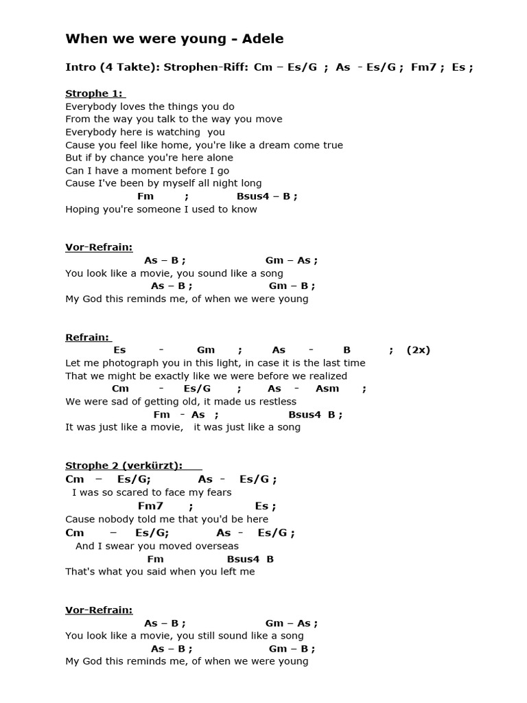 When We Were Young - Songtext & Akkorde | PDF