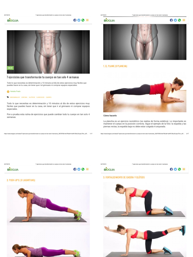 7 Ejercicios Que Transformarán Tu Cuerpo en Tan Solo 4 Semanas | Descargar gratis PDF | Anatomía ...